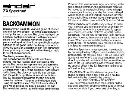 Psion - IF2 Cartridge 'Backgammon'